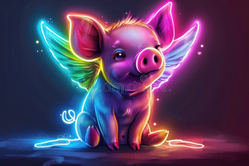 A Cute Little Pig with Wings Sitting on the Ground. Suitable for ...