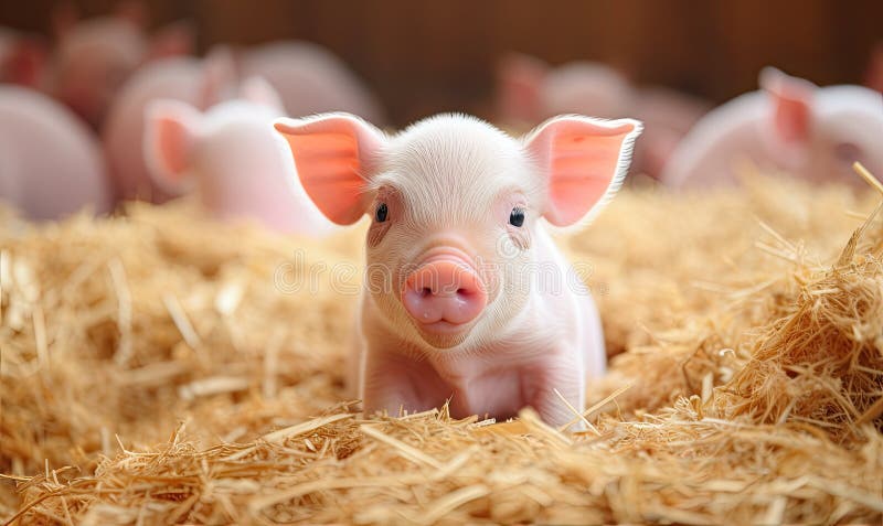 A Cute Little Piggy Perched on a Hay Stack Stock Illustration ...