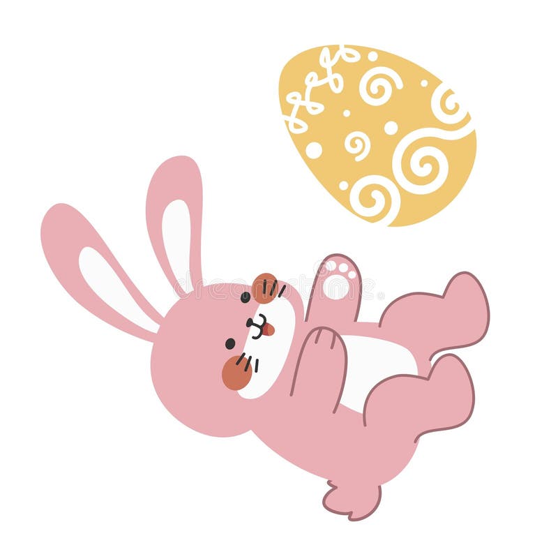 Cute Little Pink Easter Bunny Carrying and Lying with an Easter Egg ...
