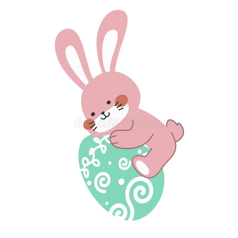 Cute Little Pink Easter Bunny Carrying and Lying on an Easter Egg ...