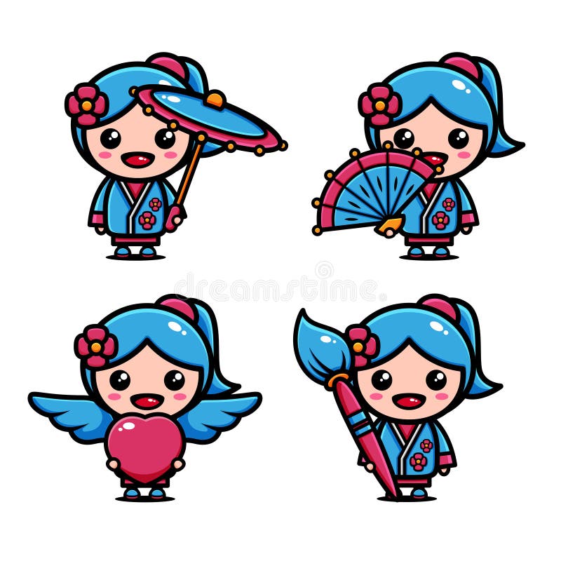 Cute Little Princess Character Design with Many Expression Stock Vector ...