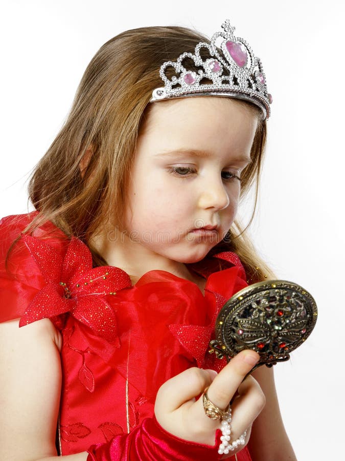 Cute Little Princess Dressed in Red Isolated on White Background Stock ...
