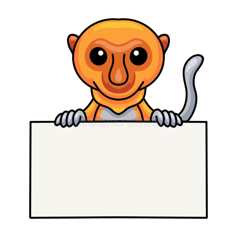 Cute Little Proboscis Monkey Cartoon Holding Blank Sign Stock Vector ...