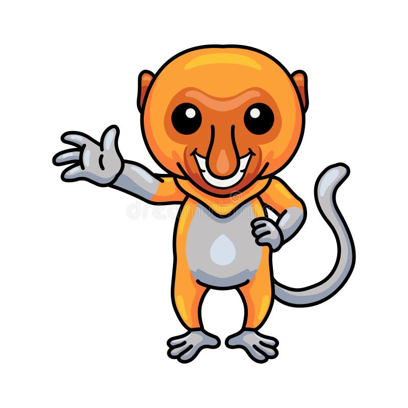 Cute Little Proboscis Monkey Cartoon Waving Hand Stock Vector ...