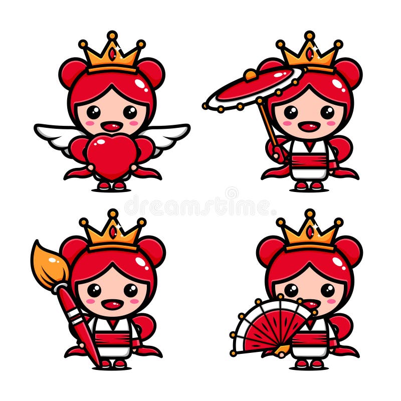 Cute Little Queen Character Design with Many Expression Stock Vector ...
