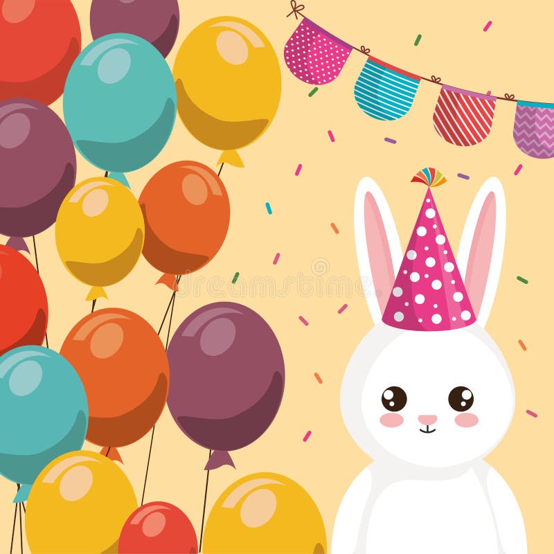 Cute and Little Rabbit with Balloons Helium Stock Vector - Illustration ...