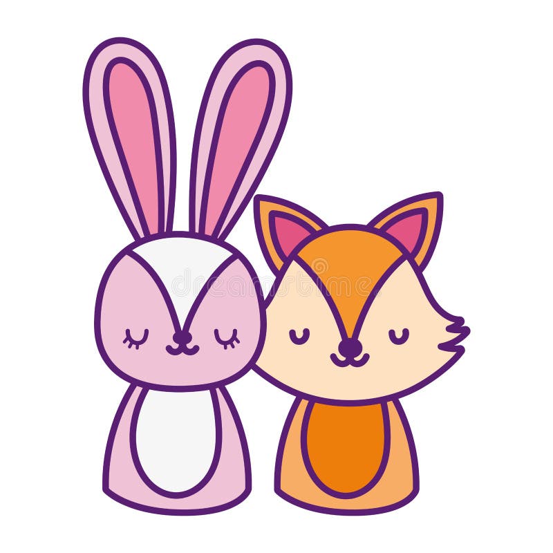 Cute Little Rabbit and Fox Cartoon Design Stock Vector - Illustration ...