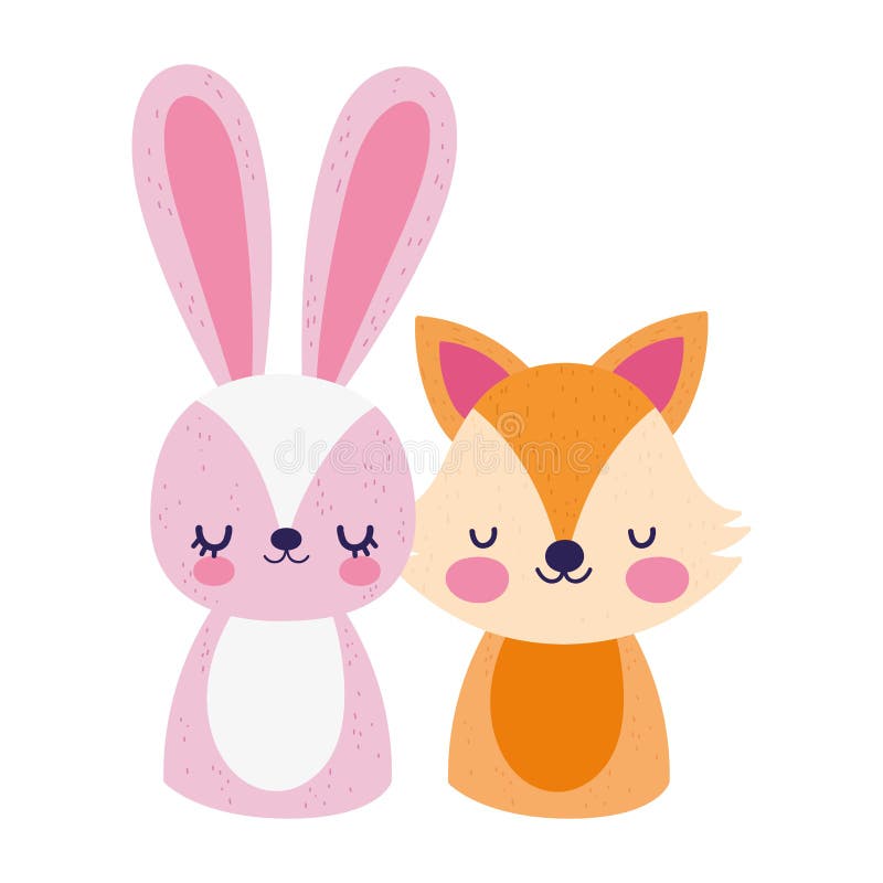 Cute Little Rabbit and Fox Cartoon Design Stock Vector - Illustration ...