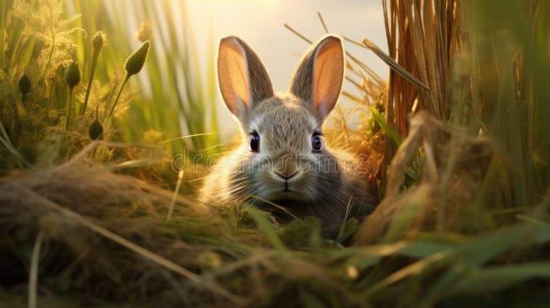 Cute Little Rabbit in Green Grass. Easter Bunny in the Grass Stock ...