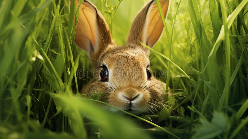 Cute Little Rabbit in Green Grass. Easter Bunny in the Grass Stock ...