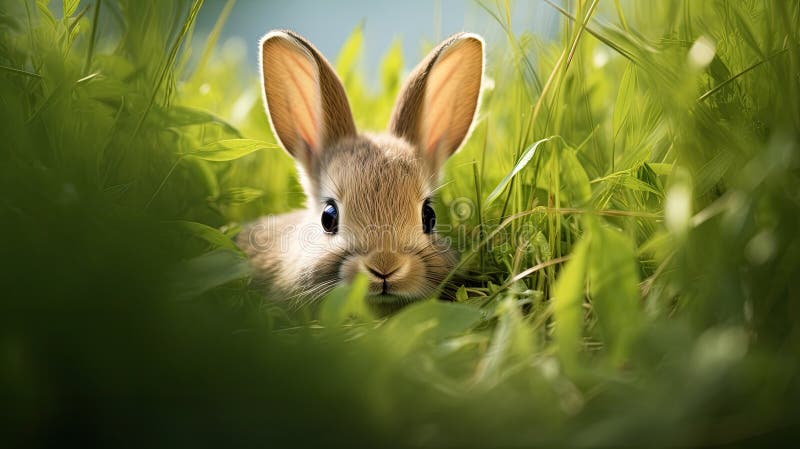 Cute Little Rabbit in Green Grass. Easter Bunny in the Grass Stock ...