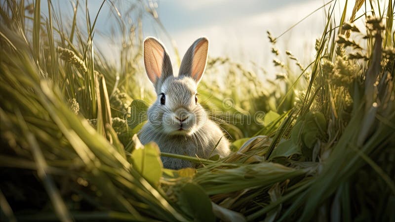 Cute Little Rabbit in Green Grass. Easter Bunny in the Grass Stock ...