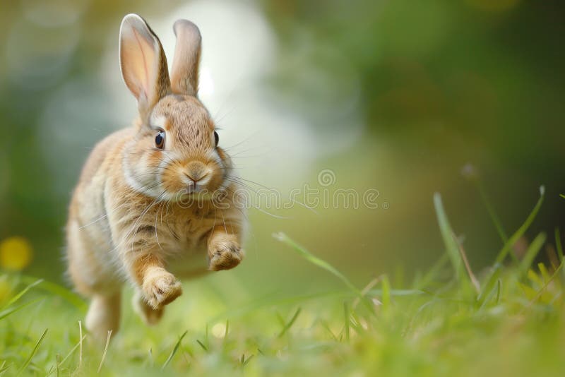 Cute Rabbit Jumping in the Garden.Generative AI Stock Illustration ...