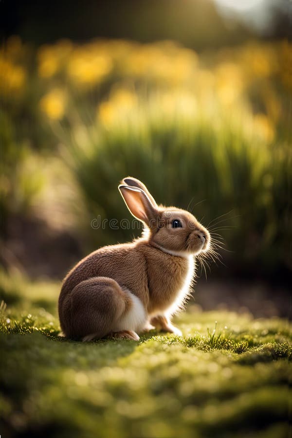 Cute Rabbit Sitting on the Grass in Springtime Stock Illustration ...
