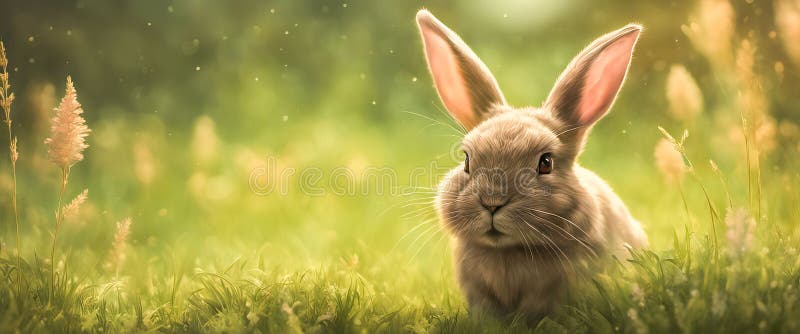 Cute Little Rabbit Sitting in Grass in the Sunshine, Banner for Your ...