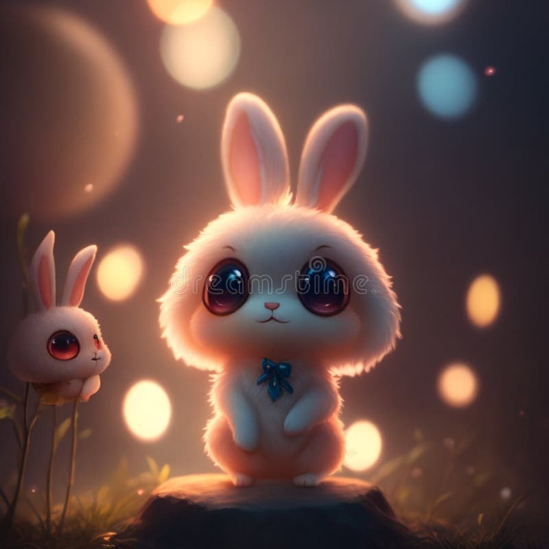 Cute Little Rabbit Sitting on a Rock in a Fairy Forest Stock ...