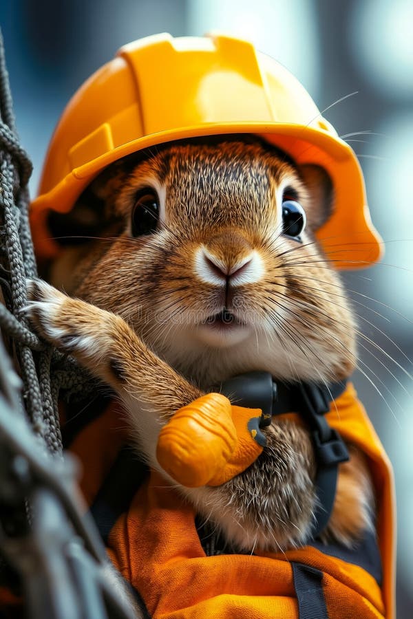 A Squirrel Wearing a Hard Hat and Safety Vest Stock Image - Image of ...