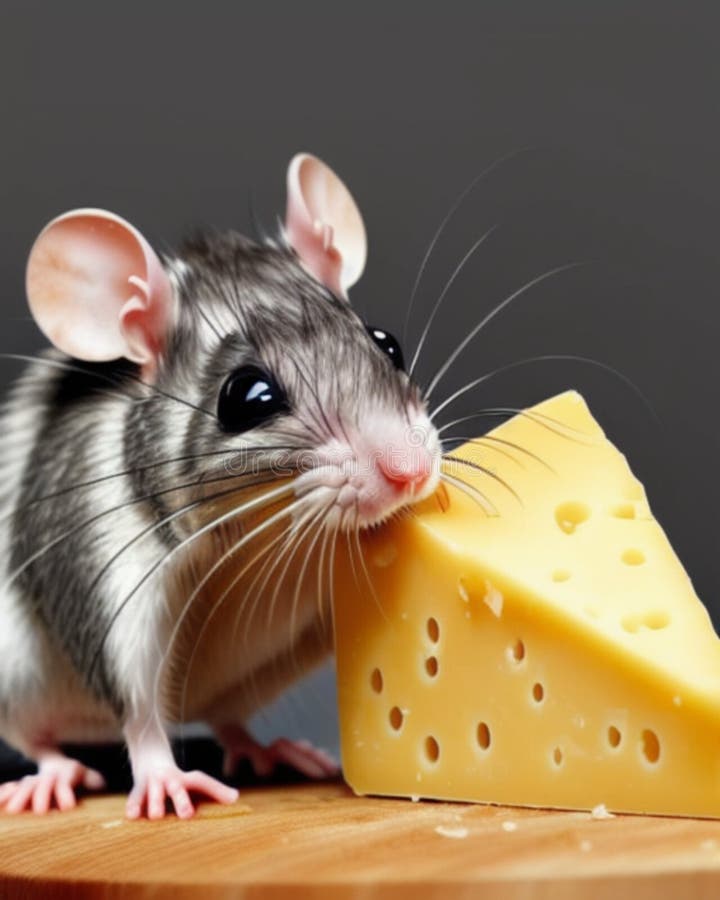 A Cute Little Rat in Black and White Color Eating a Piece of Cheese ...