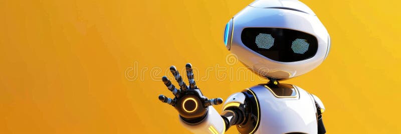 Cute Little Robot Assistant Waves Hello, Mobile Chatbot, Computer ...