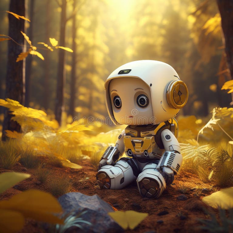Cute and Little Robot Helper with Artificial Intelligence in the Forest ...