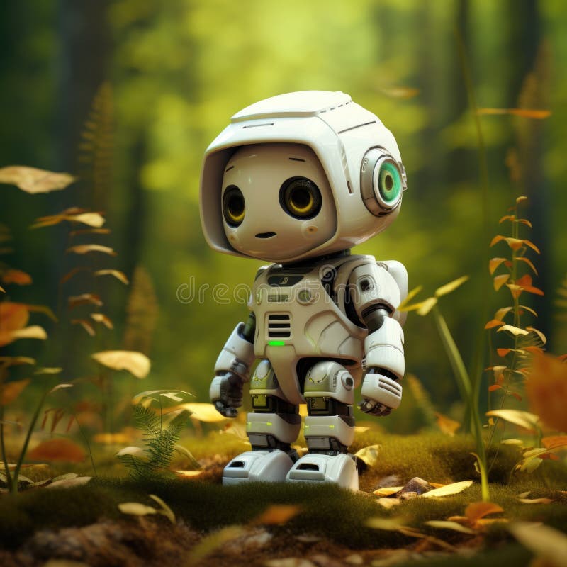 Cute and Little Robot Helper with Artificial Intelligence in the Forest ...