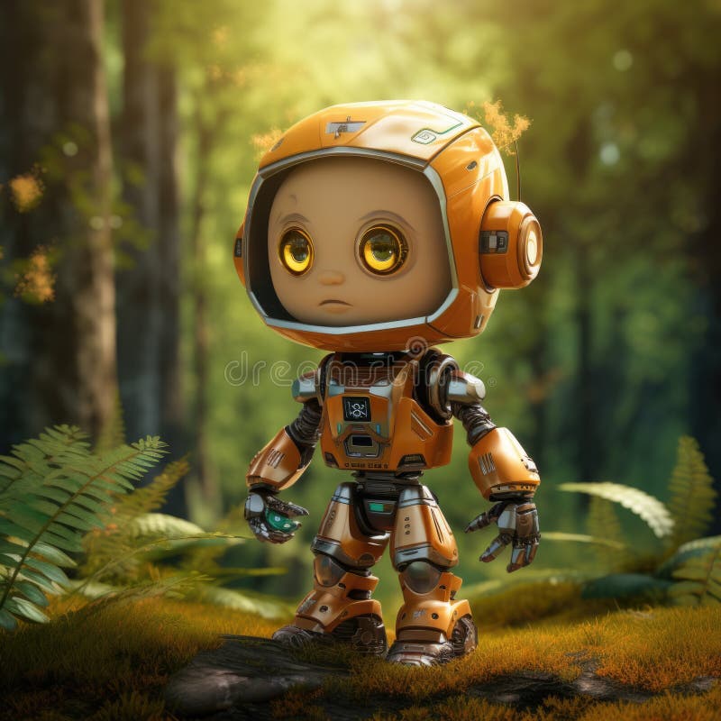 Cute and Little Robot Helper with Artificial Intelligence in the Forest ...