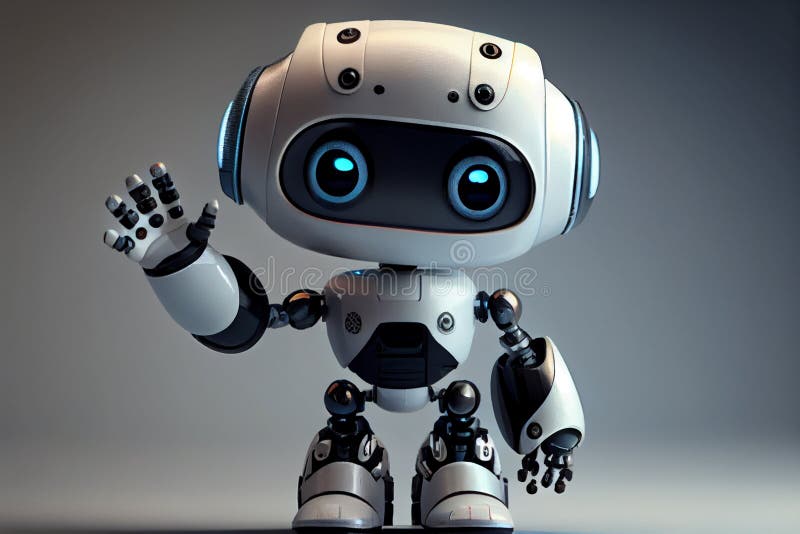 Cute and Little Robot Helper with Artificial Intelligence Raising Hand ... Cute and Little Robot Helper with Artificial Intelligence Raising Hand ...