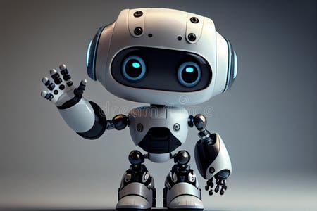 Cute and Little Robot Helper with Artificial Intelligence Raising Hand ...