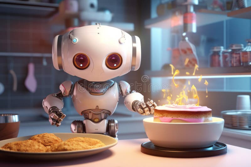 Cute Little Robot Helping in the Kitchen. Robotic Assistant for the ...