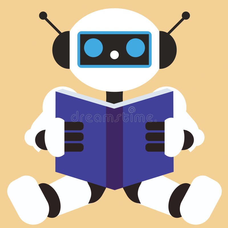 Cute Little Robot Reading a Book Flat Art Illustration Stock ... Cute Little Robot Reading a Book Flat Art Illustration Stock ...