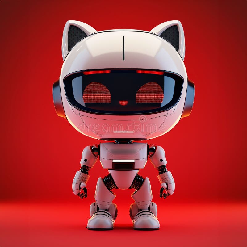 A Cute Little Robot Shape As a Cat - a White Robot with Black Eyes and ...