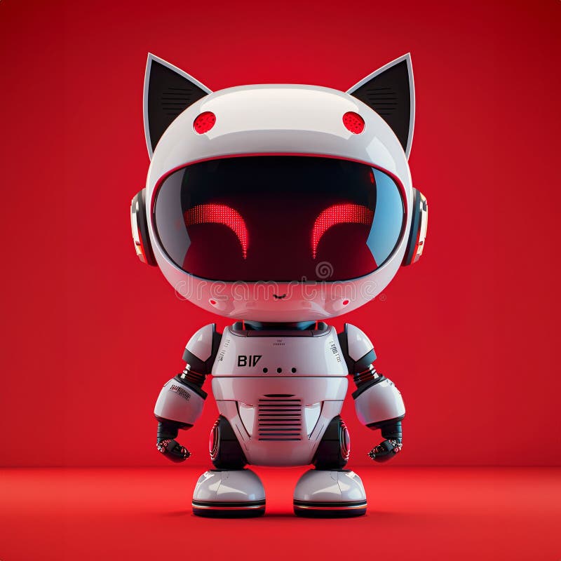 A Cute Little Robot Shape As a Cat - a White Robot with Cat Ears and ...