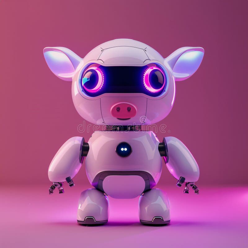 A Cute Little Robot Shape As a Pig - a White Robot with Pink Lights ...