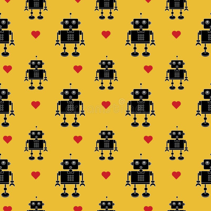 Cute Little Robots Pattern stock vector. Illustration of heart - 268663890