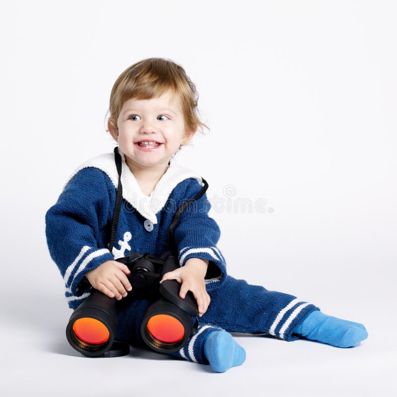 Little Sailor with Binoculars Stock Image - Image of binocular ...
