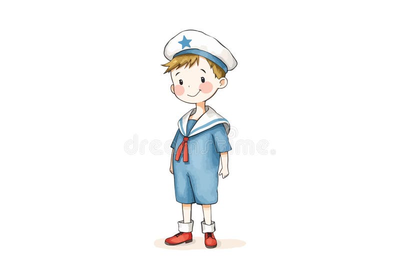 Cute Little Sailor Watercolor Vector Illustration. Stock Illustration ...
