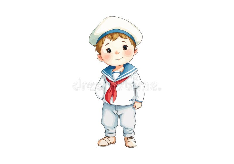 Cute Little Sailor Watercolor Vector Illustration. Stock Illustration ...