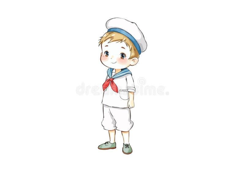 Cute Little Sailor Watercolor Vector Illustration. Stock Illustration ...