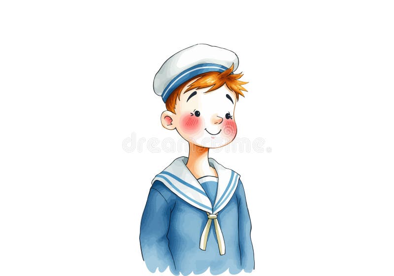Cute Little Sailor Watercolor Vector Illustration. Stock Illustration ...