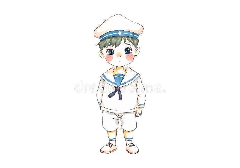 Cute Little Sailor Watercolor Vector Illustration. Stock Illustration ...