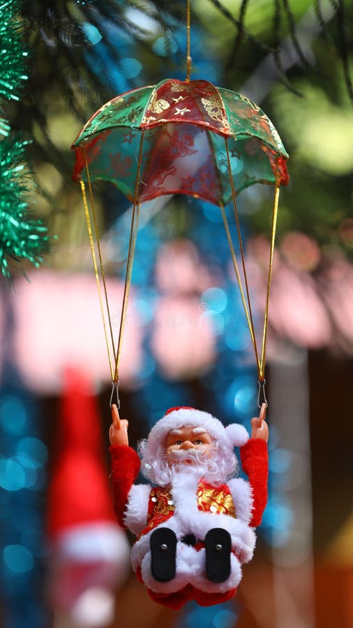 Cute Little Santa Claus Hanging on the Tree Stock Image - Image of ...