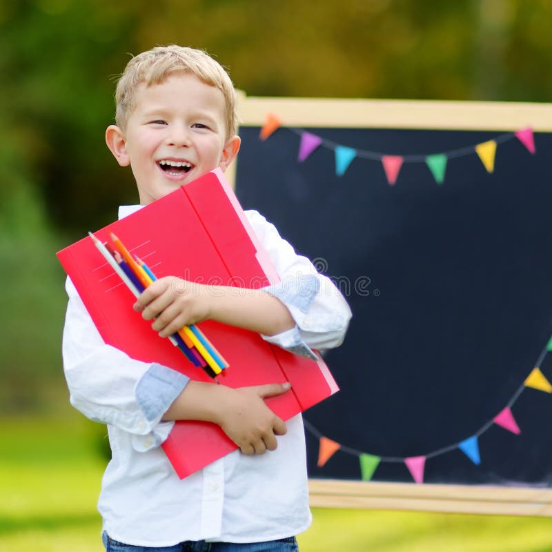 Cute Little Schoolboy Feeling Excited about Going Back To School Stock ...
