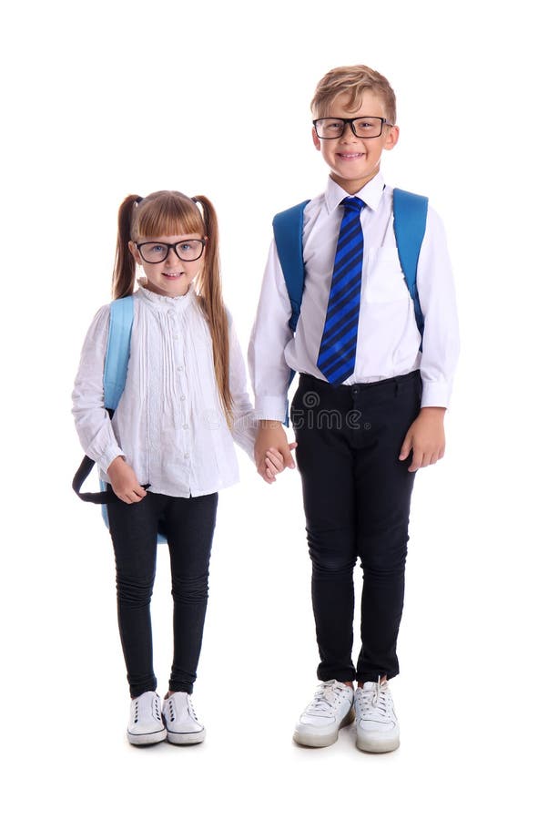 Schoolchildren on a White Background Stock Image - Image of isolated ...