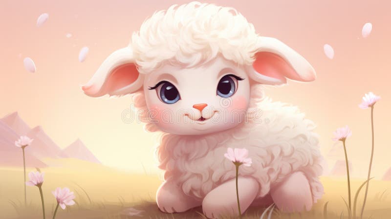 Cute Little Sheep on a Green Meadow among the Mountains Looking at the ...