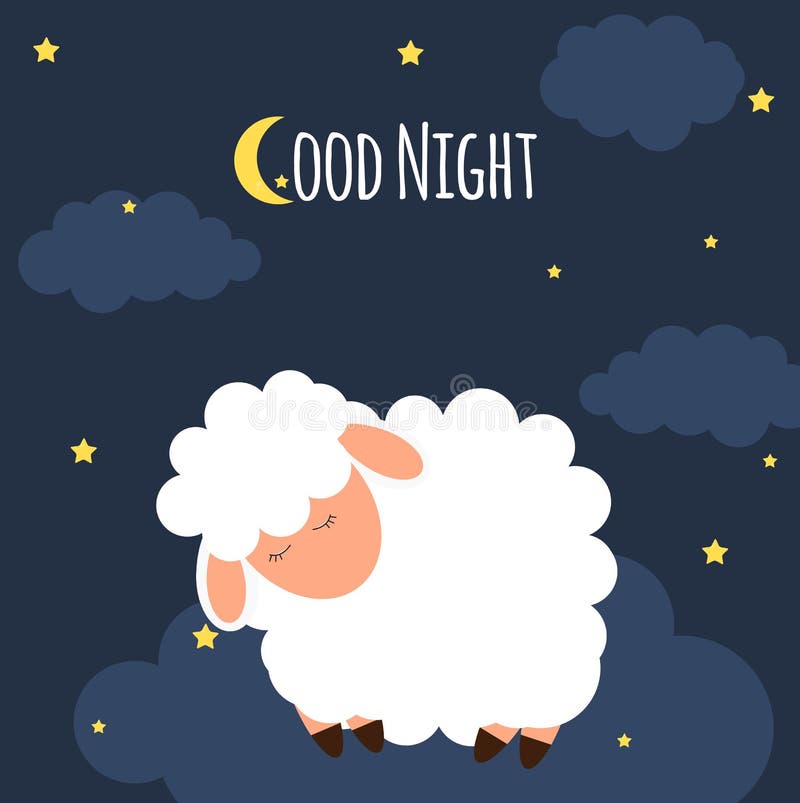 Cute Little Sheep on the Night Sky. Good Night Stock Vector ...