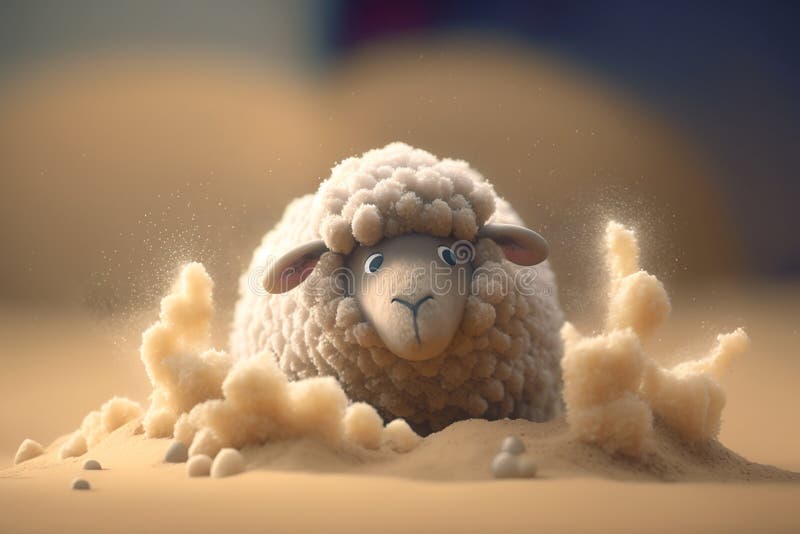 Cute Little Sheep Playing in the Sand on the Beach Stock Illustration ...
