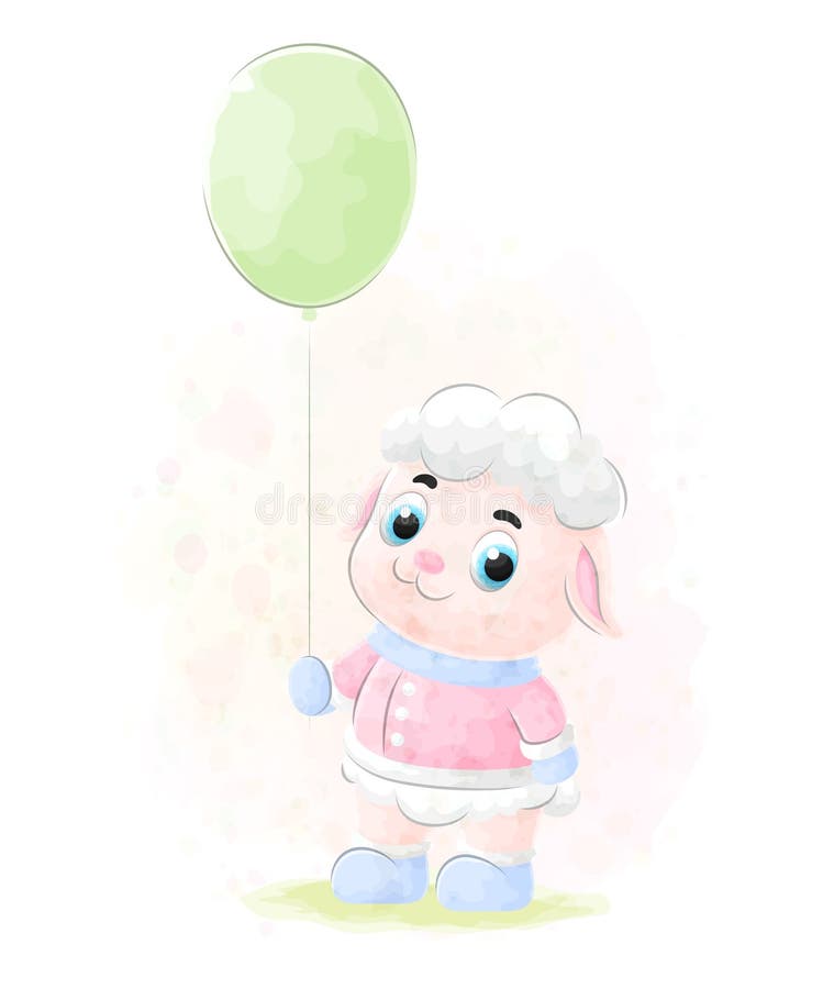 Cute Little Sheep with Watercolor Illustration Stock Vector ...