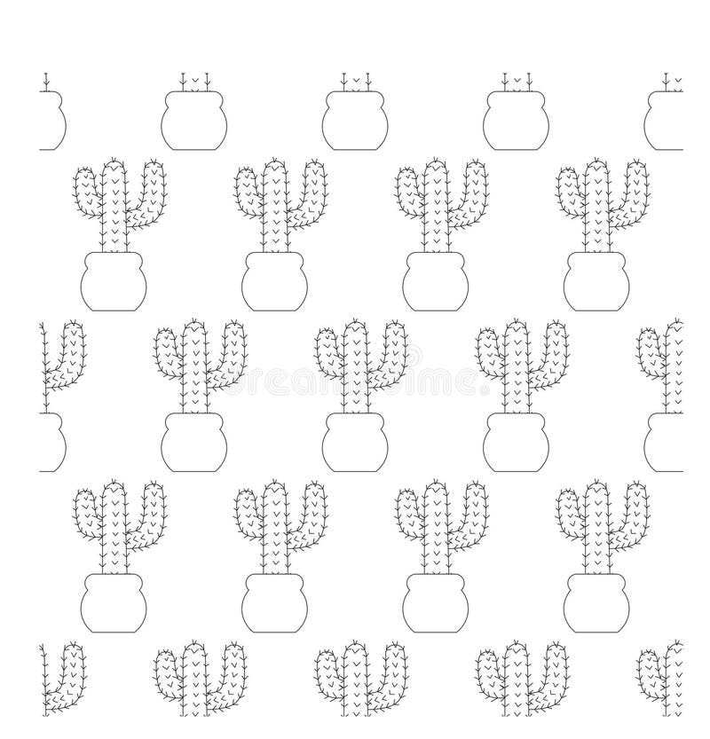 Cute Little Simple Cactus in a Pot in Doodle Style. Simple Seamless ...