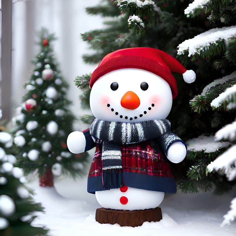 Cute Little Snowman on Snow Stock Illustration - Illustration of nature ...