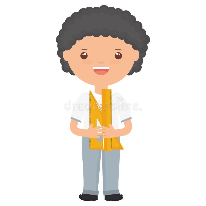 Cute Little Student Boy with Rule Supply Stock Vector - Illustration of ...